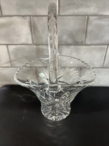 Vintage Crystal Basket w/ Handle & Floral Etching | eBay