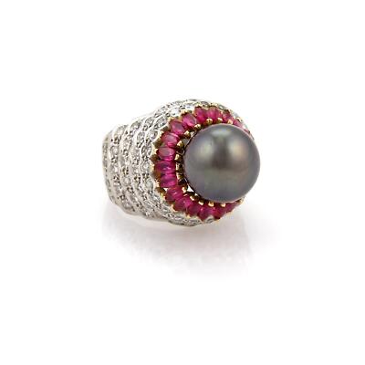 Arezzo Ring Diamond & Ruby Tahitian Pearl 18k White Gold Cocktail Style | eBay