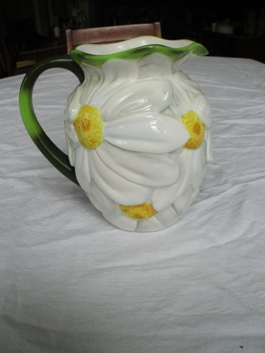 Teleflora Ceramic Embossed Daisies Pitcher 3D Vase Yellow & White ...