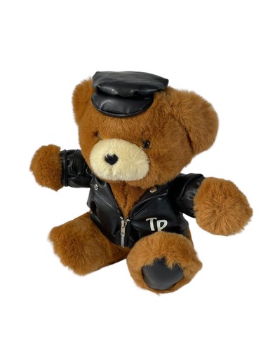 VINTAGE BLACK JACKET MOTORCYCLE HAT TEDDY PRECIOUS Brown Bear Biker ...