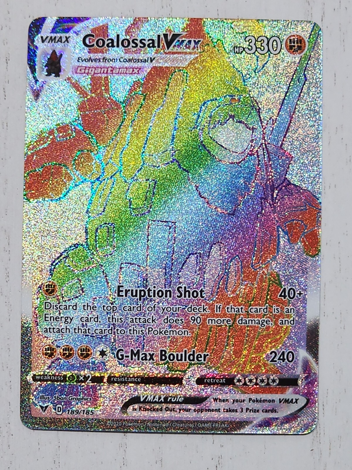 Pokémon TCG Coalossal VMAX Vivid Voltage 189/185 Holo Secret Rare NM ...