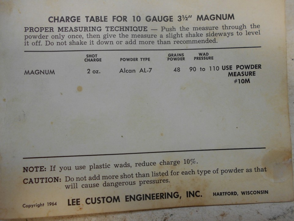 lee hand loader for 10ga 3-1/2 " reloading set + charge sheet | eBay
