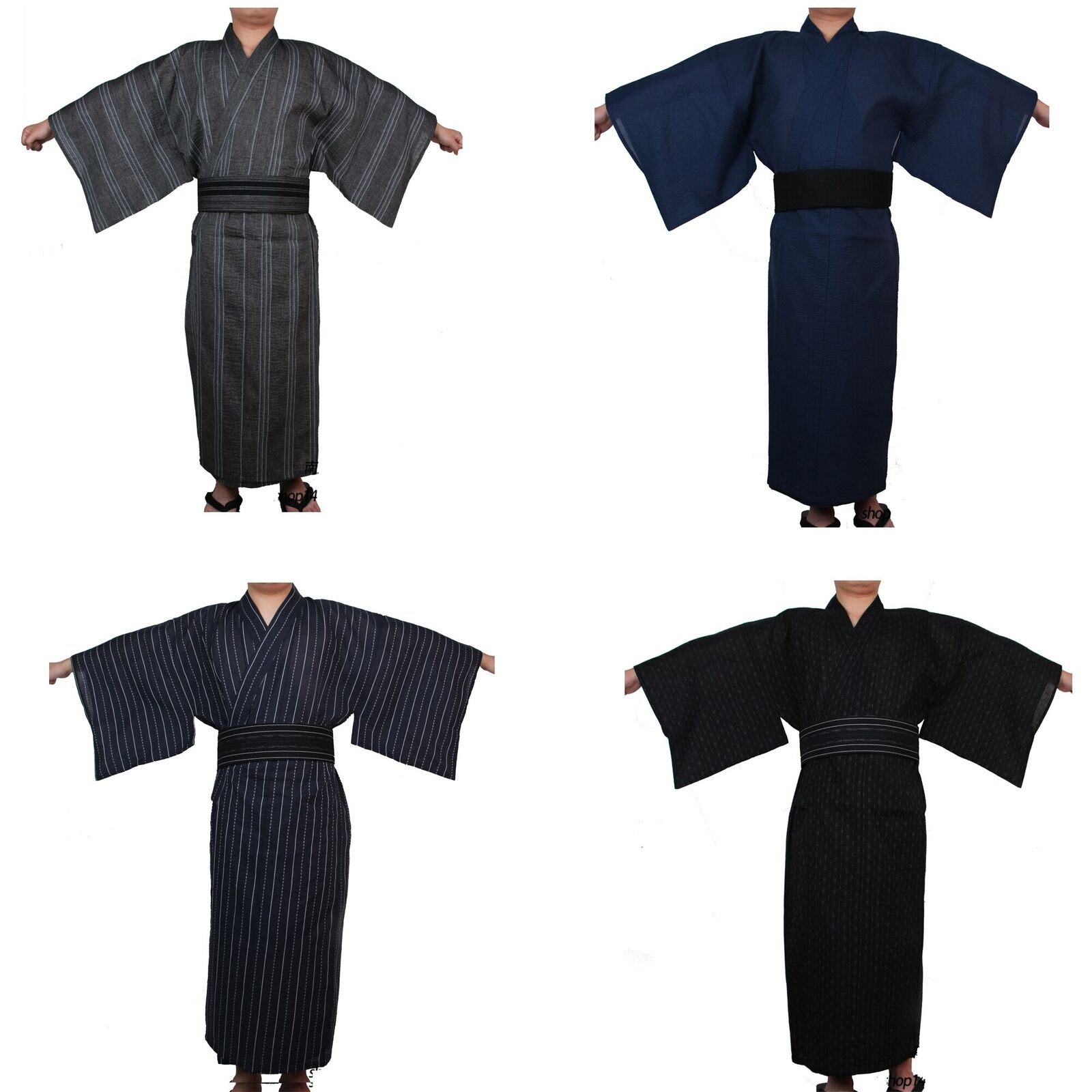 Japanese traditional samurai kimono men's yukata bathrobe robe cotton ...