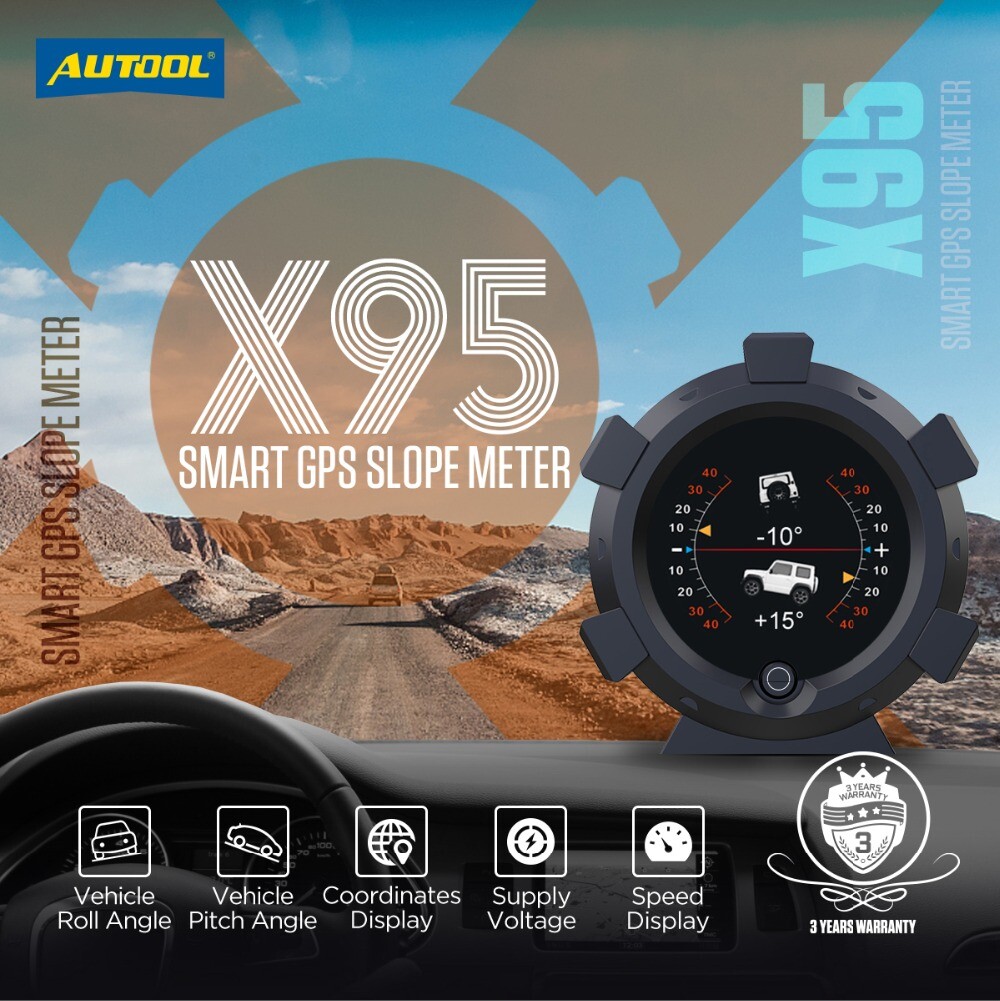 Universal X95 Car Speedometer GPS Pitch Slope Meter Inclinometer HUD ...
