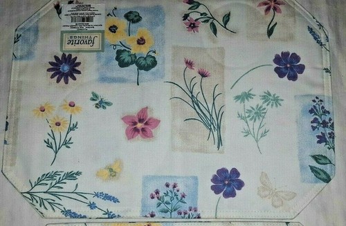 Two Reversible octagon herb floral cotton mix print placemats 13 1/2" x ...