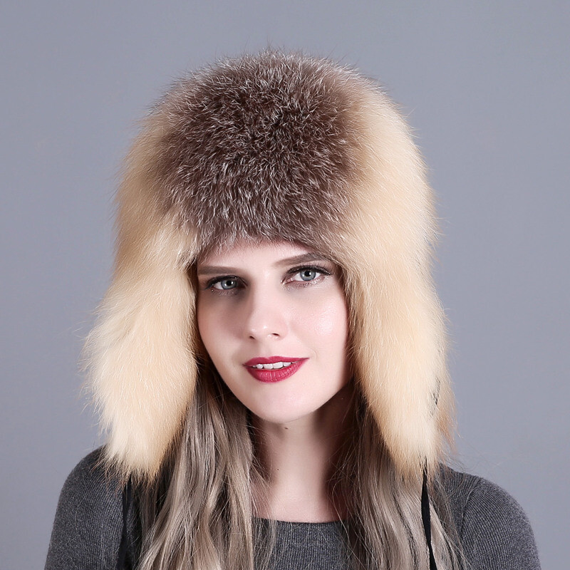 2020 Fashion Women's Fox/Raccoon Fur Hats Russian Ushanka Warmer Winter ...