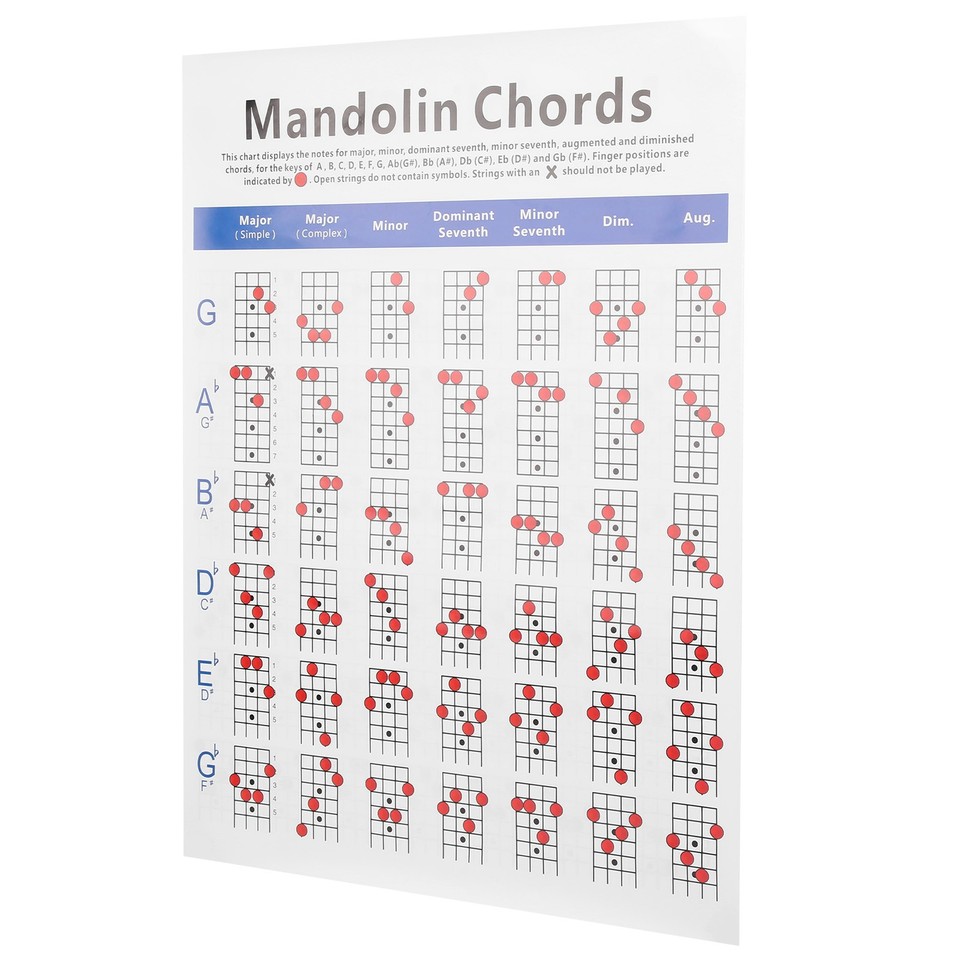 Practical Mandolin Chord Chart Fretboard Notes Coated Paper For ...