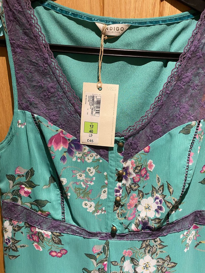 Ladies M &S Indigo Dress with tag floral jade, Size 12 | eBay UK