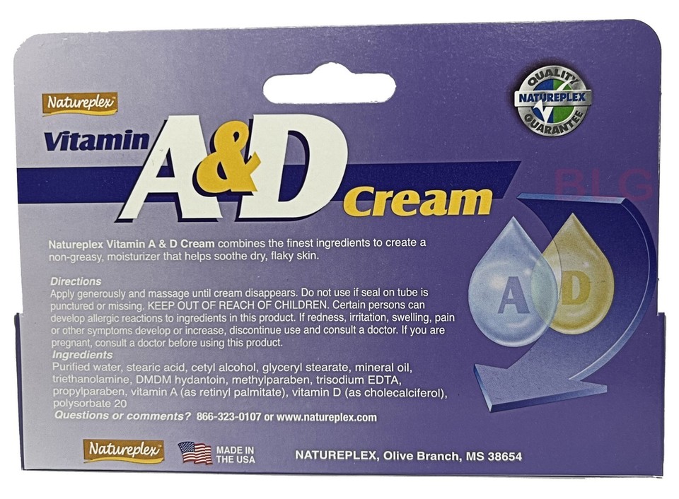 Natureplex Vitamin A&D Cream Moisturizer Dry Skin Lotion 1.5oz. Non ...