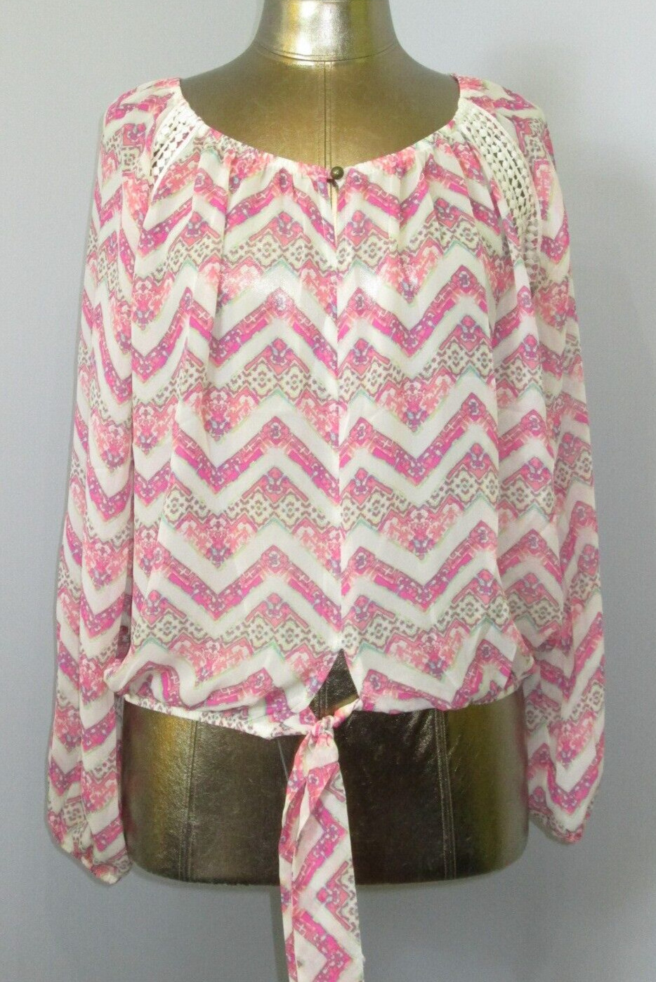 No Boundaries Pink Sheer Zig Zag Top Junior Size L 11… - Gem