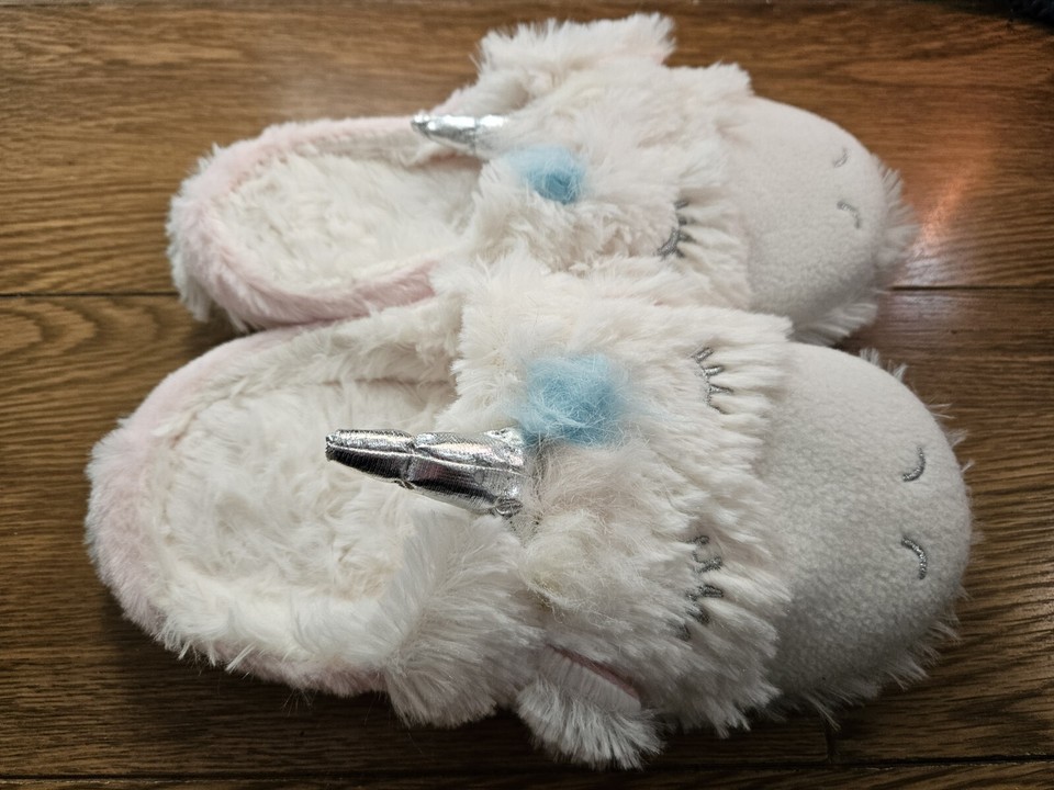 New White, Pink, Blue & Silver Unicorn Slippers Size 3/4 | eBay UK