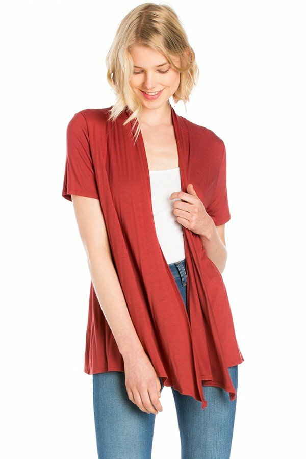 Women's Solid Short Sleeve Cardigan Open Front Wrap Vest Top Plus USA ...