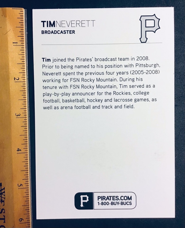 Pittsburgh Pirates TIM NEVERETT ANNOUNCER signed auto autographed photo ...