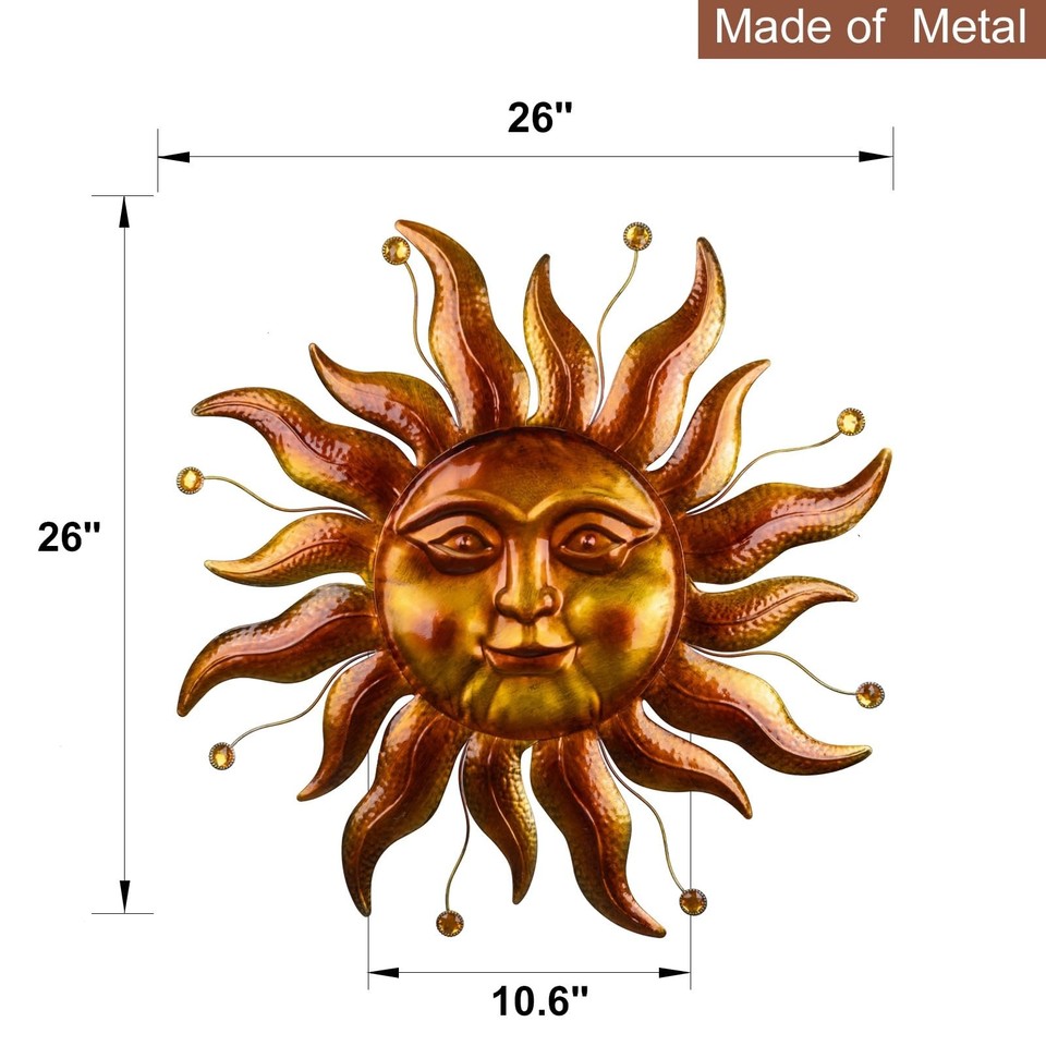 Metal Sun Wall Art Decor Outdoor 26'', Large Gold Sun Wall Decor Garden ...