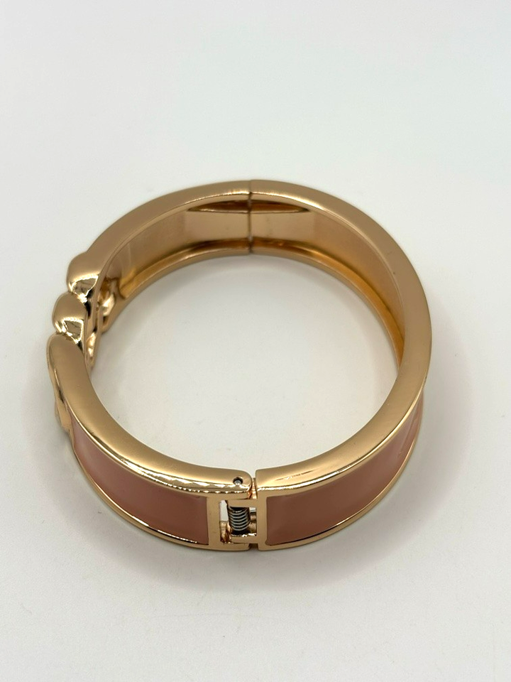 Apricot Peach Enamel Gold Tone Chain Link Deco Spring Hinge Bangle Cuff ...