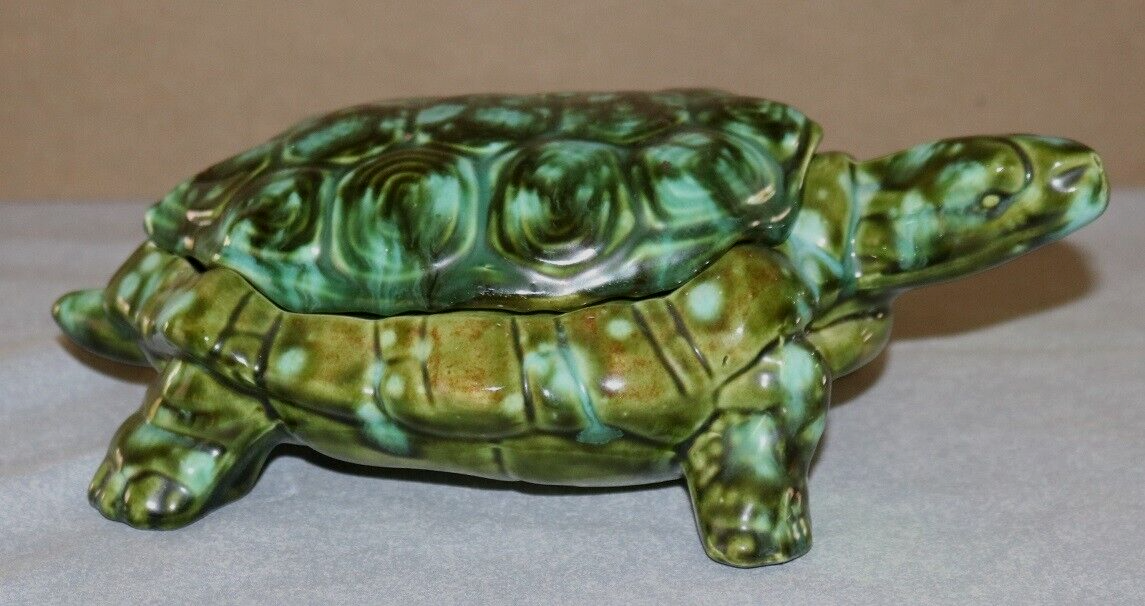 VINTAGE ARNELS 1960'S POTTERY CERAMIC TURTLE CANDY BOWL w/ LID 9.5 ...