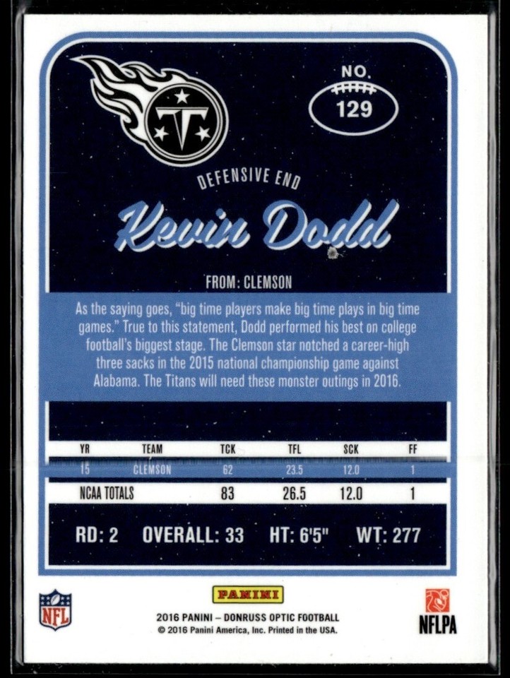 2016 Donruss Optic Holo Kevin Dodd RC #129 ST1 | eBay