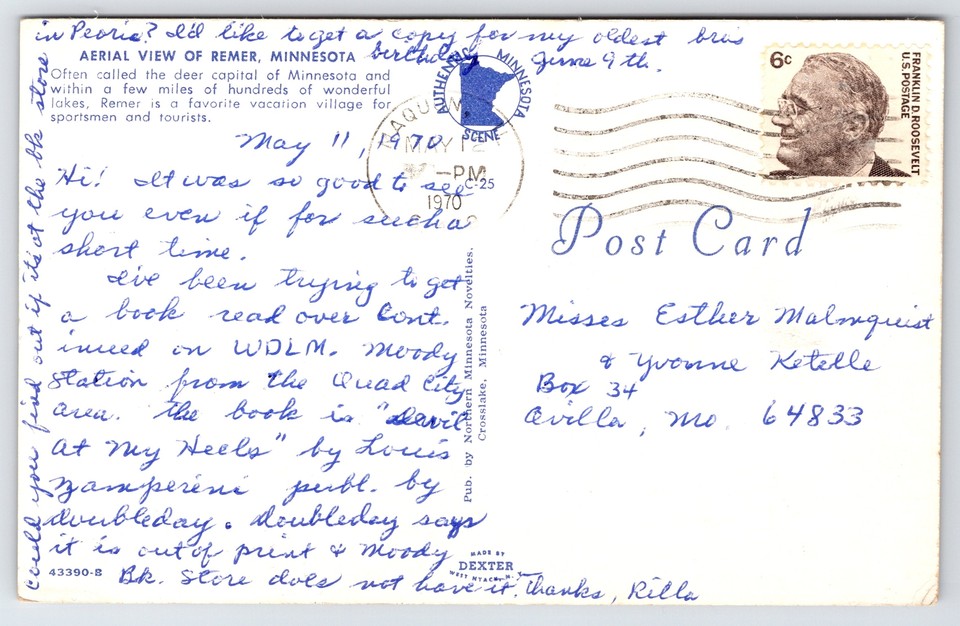 Remer Minnesota~Aerial View Overlooking City~Main Street~1970 Postcard ...