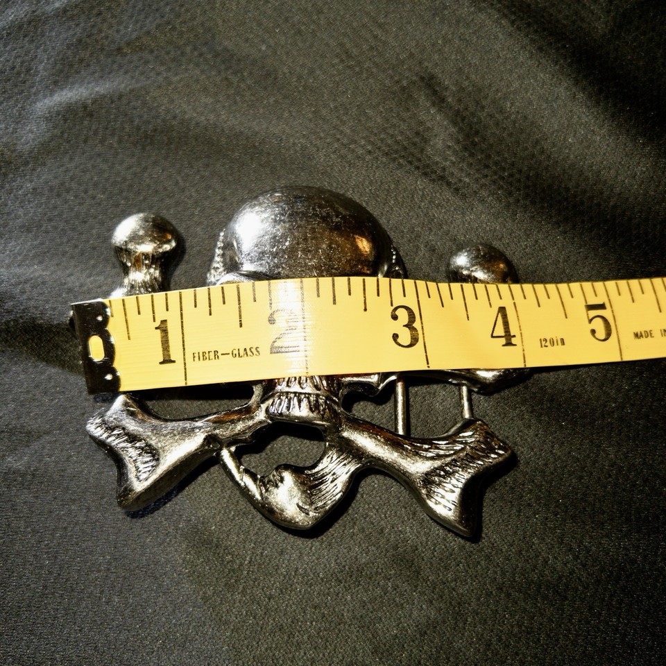 Silver Skull And Bones Belt Buckle Rock Metal Goth Biker Motorcycle | eBay
