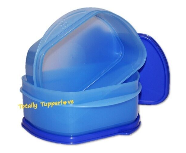 Tupperware 2 Half Stack Fridge Stackables 2.5 Cup Deli Keepers Blue NOS ...
