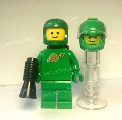 REAL LEGO Bright Green Spaceman Classic Helmet & Air Tanks Minifigure ...