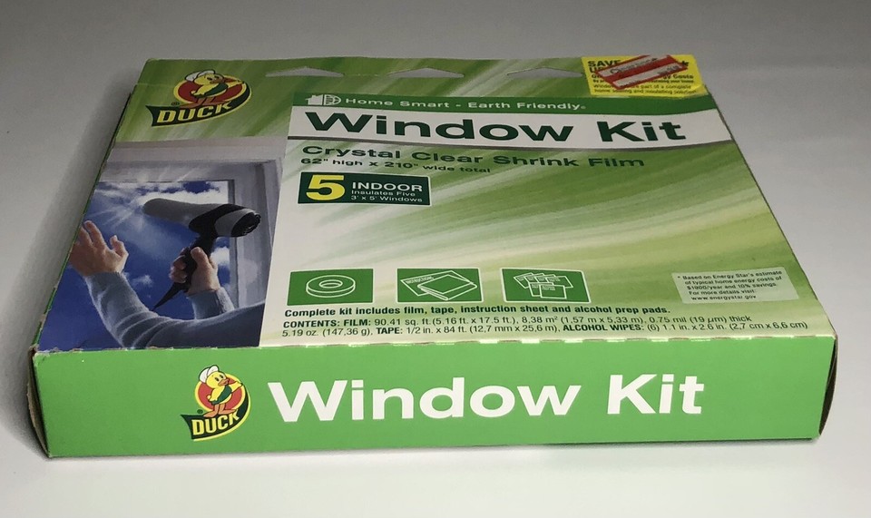 Duck Window Kit Insulates 5 Indoor 3’ x 5’ Windows Complete Shrink Film ...