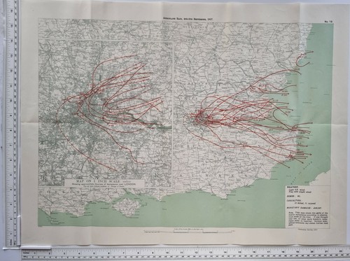 1935 WW1 MAP AEROPLANE RAID ENGLAND 4-5th SEPTEMBER 1917 LONDON BOMBS ...