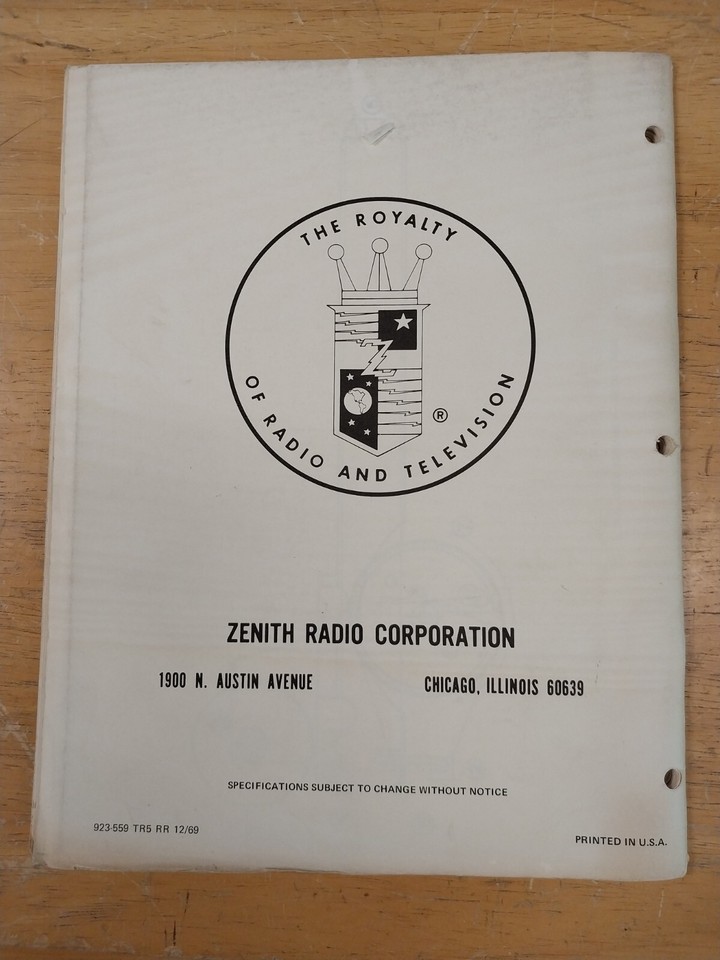 Vintage Zenith Service Manual TR5 For Models A602, A608, A610 & A625 | eBay
