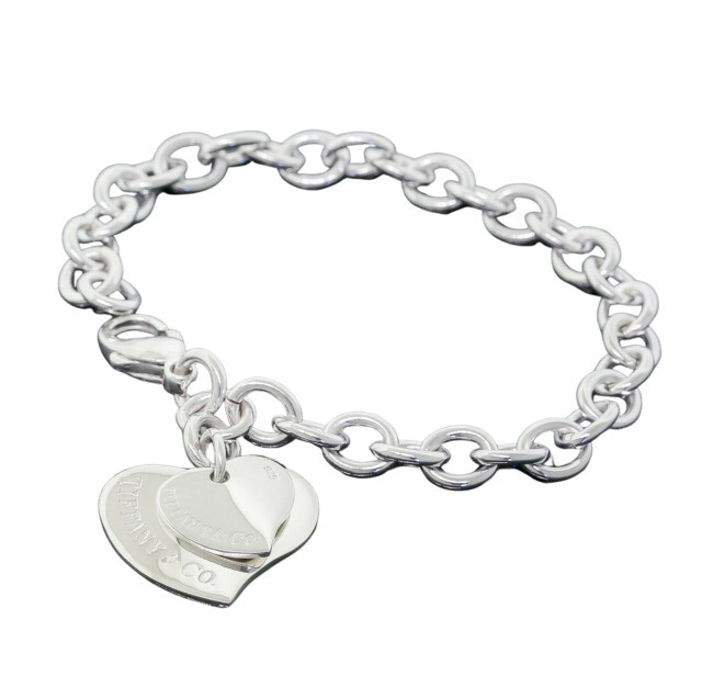 Tiffany & Co. Hearts Chain Double Heart Tag Bracelet 925 Sterling ...