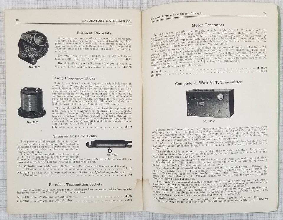 Original 1924 Radio Apparatus Laboratory Materials Company Catalog ...