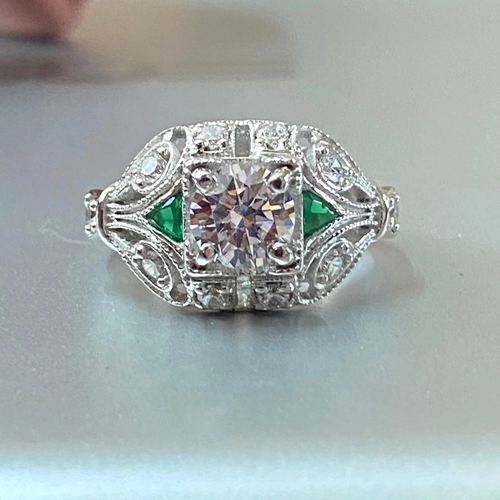 Art Deco Vintage Wedding Ring Simulated Diamond 925 Silver Engagement ...