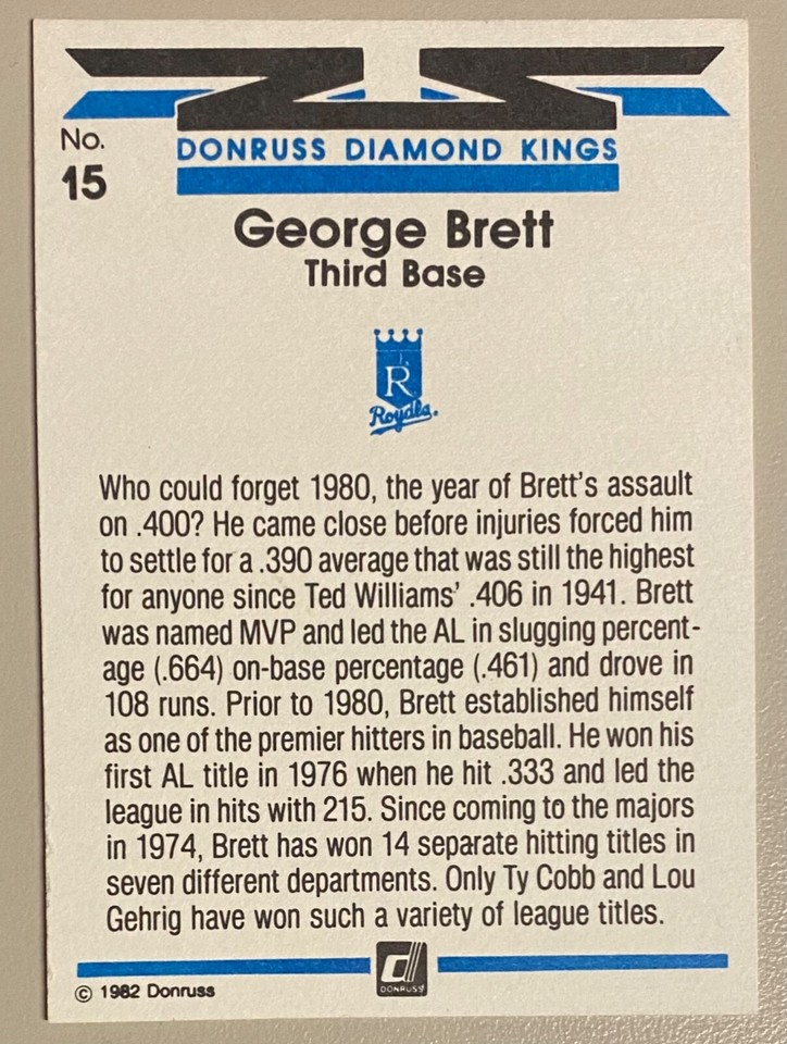GEORGE BRETT Kansas City ROYALS 1982 DONRUSS Diamond Kings BASEBALL ...