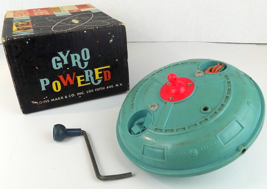 Marx Mystery Space Ship gyroscope FOR PARTS + original box & space men ...