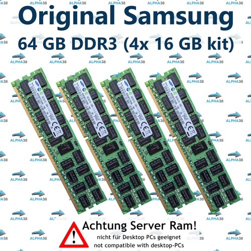64 GB (4x 16 GB) RDIMM ECC DDR3-1600 Supermicro X9DRD-EF X9DRD-iF ...
