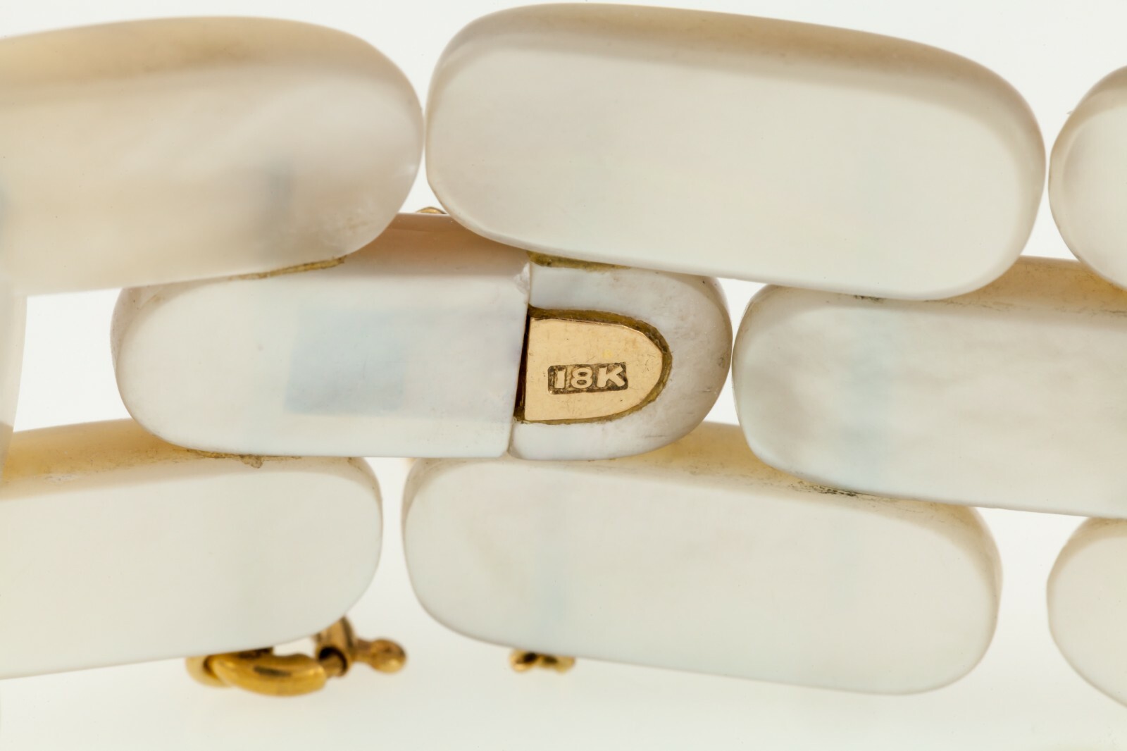 18k Yellow Gold and Mother-of-Pearl Link Bracelet Signed Angela ...