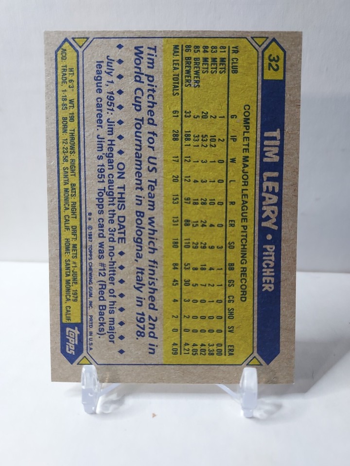 Tim Leary 1987 Topps Baseball # 32 Milwaukee Brewers | eBay