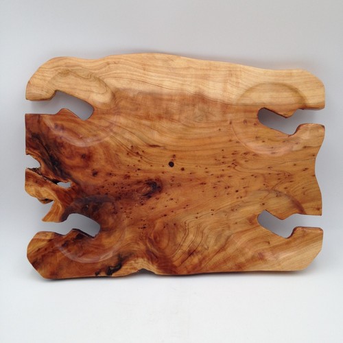 Raw Edge Wood Wine Glass Butler Carrier Serving Tray for 4 Glasses ...