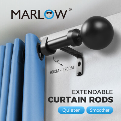 Marlow Curtain Rod Steel Nordic Quiet Rail Pole Pommel Set Extendable ...