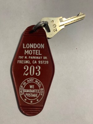 London Motel Hotel Room Key Fob & Key Fresno California #203 RARE | eBay