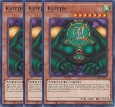 Yugioh - Kazejin x 3 - 1st Edition - Rare NM - Free Holographic Card | eBay