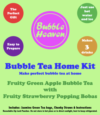 Bubble Heaven Fruity Green Apple Bubble Tea with Strawberry Popping ...