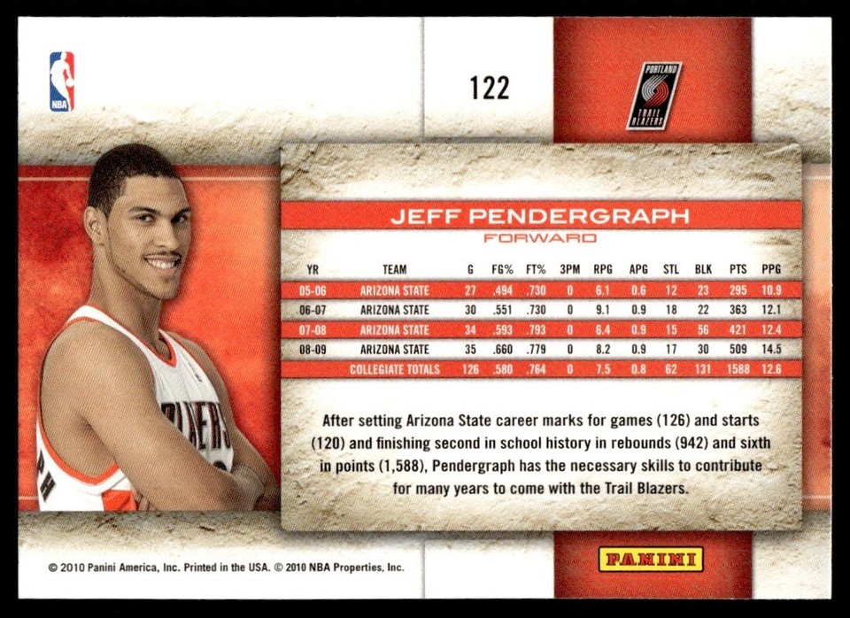 2009-10 Panini Studio Jeff Pendergraph Rookie Portland Trail Blazers ...