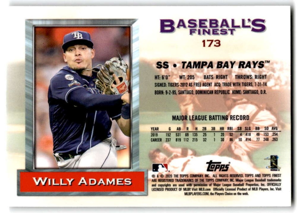 2020 Topps Finest Flashbacks #173 Willy Adames Tampa Bay Rays | eBay