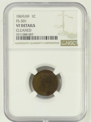 1869/69 1C FS-301 VF DETAILS-CLEANED INDIAN CENT-OVER DATE | eBay