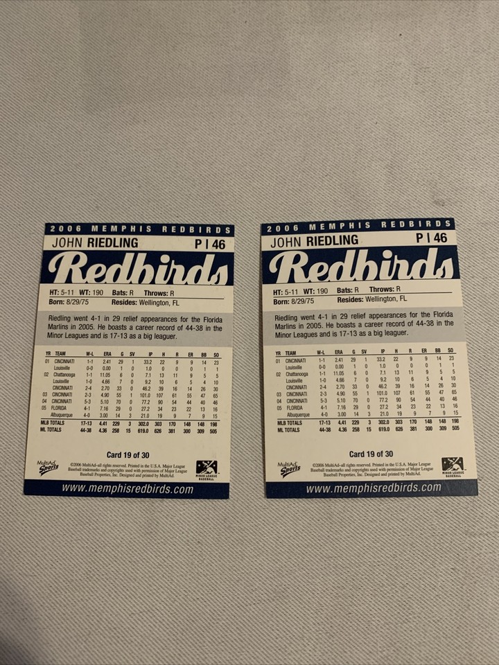 2006 MultiAd Sports Memphis Redbirds John Riedling #19 Wellington FL | eBay