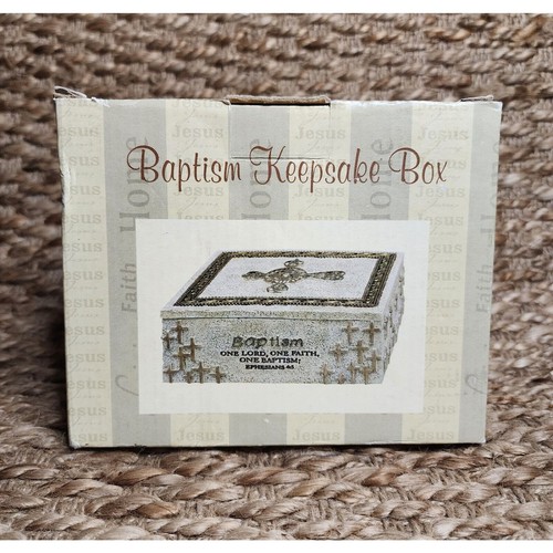 Living Faith At Home Baptism Keepsake Box Memory Box NEW Resin Cross ...