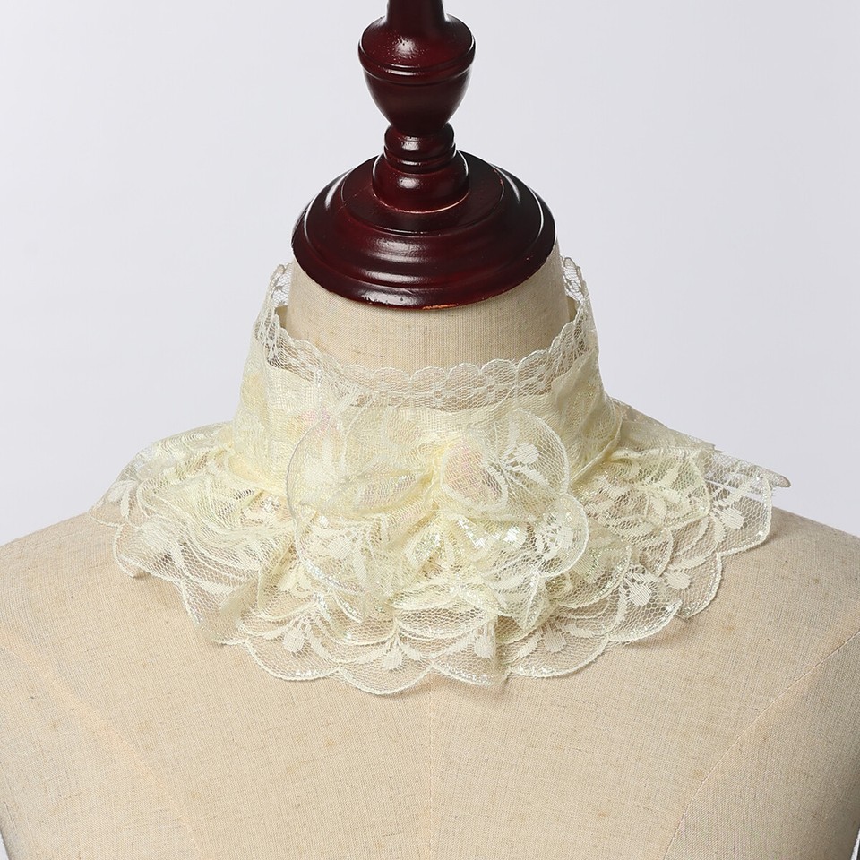 Retro Elizabethan Victorian Yellow Neck Ruff Ruffled Detachable Lace ...