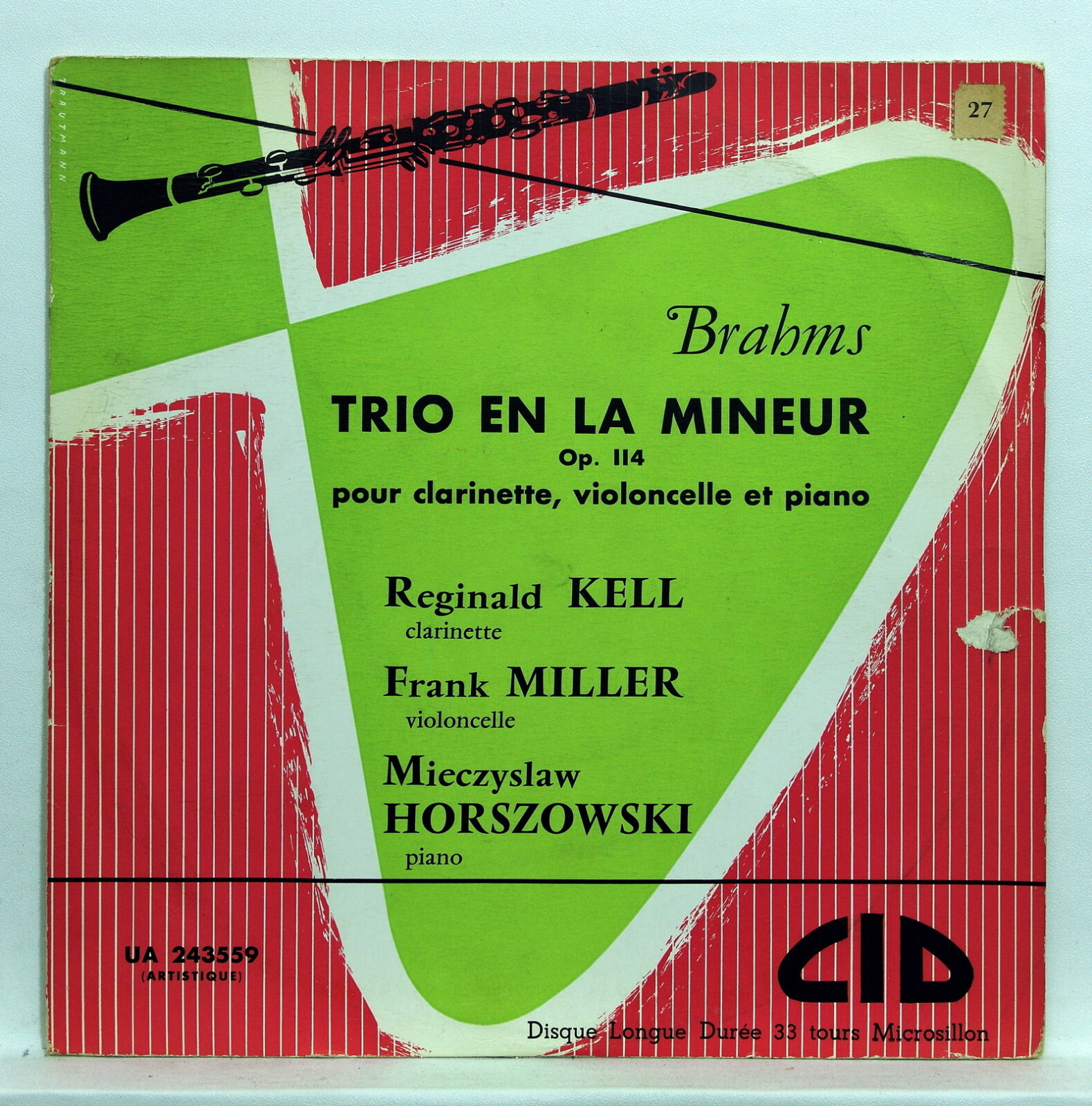 REGINALD KELL, FRANK MILLER, HORSZOWSKI - BRAHMS trio op.114 - CID 10 ...