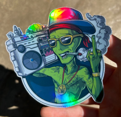 Trippy Alien Holographic Sticker Waterproof Vinyl Weed Psychedelic 420 ...