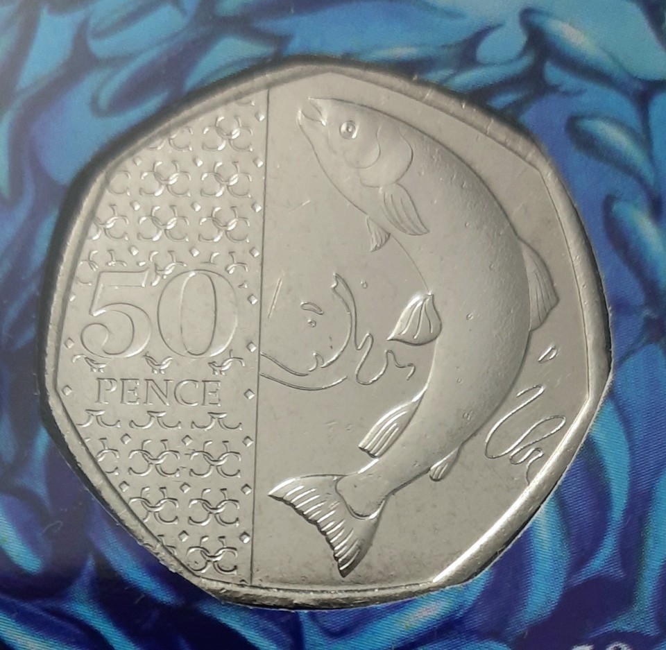 2023 Salmon 50p Coin No Privy Mark King Charles UK Art Capsule Rarest ...